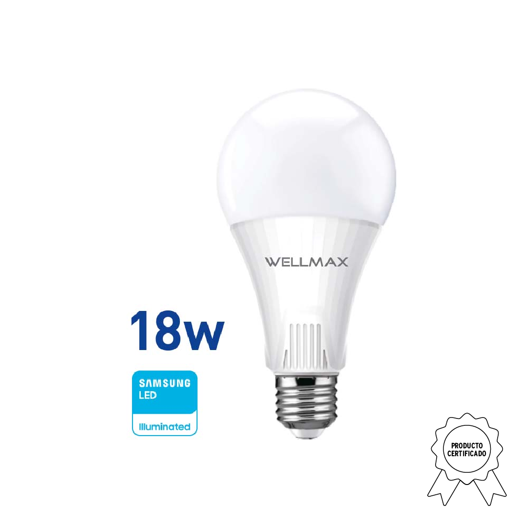 Lámpara LED 18w (equivale 150w) A65-E27, Fría "WELLMAX" - Orofino